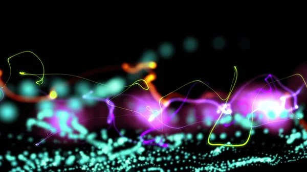 3D illustration - background with twisted particle strings and optical flare - Stock Image ...