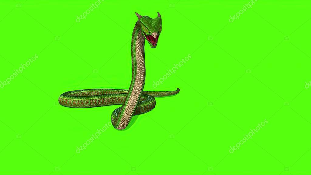 Ilustración 3d - Snake Python sobre fondo de pantalla verde 2022