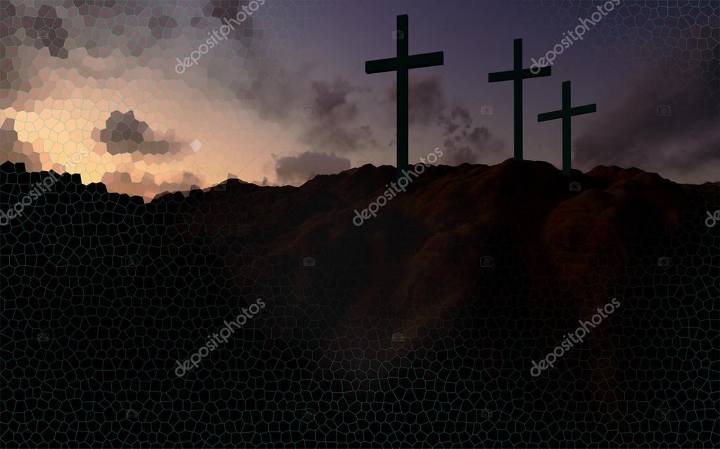 Three Crosses at Sunset — Stock Photo © vitanovski #66795103