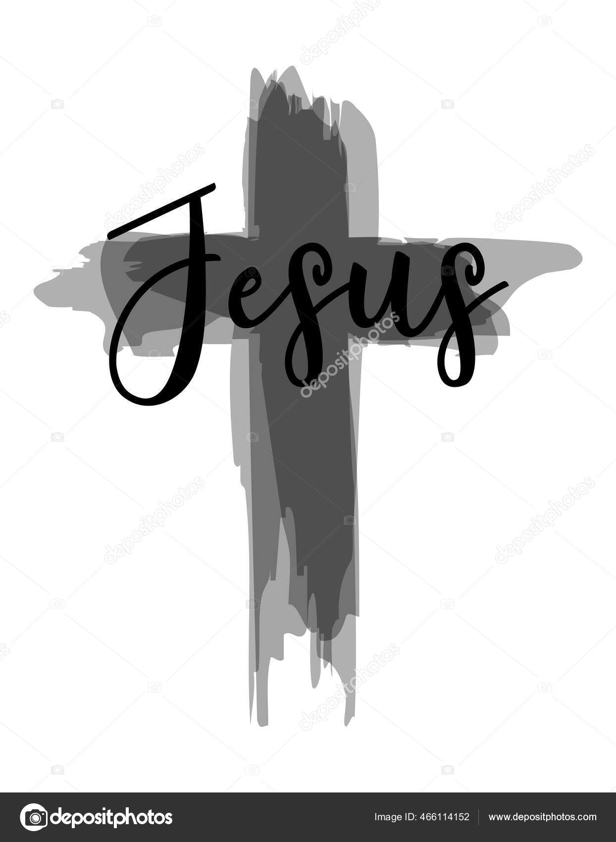 Jesús Texto Escrito Mano Caligrafía Vectorial Forma Cruz Cita Cristiana ...
