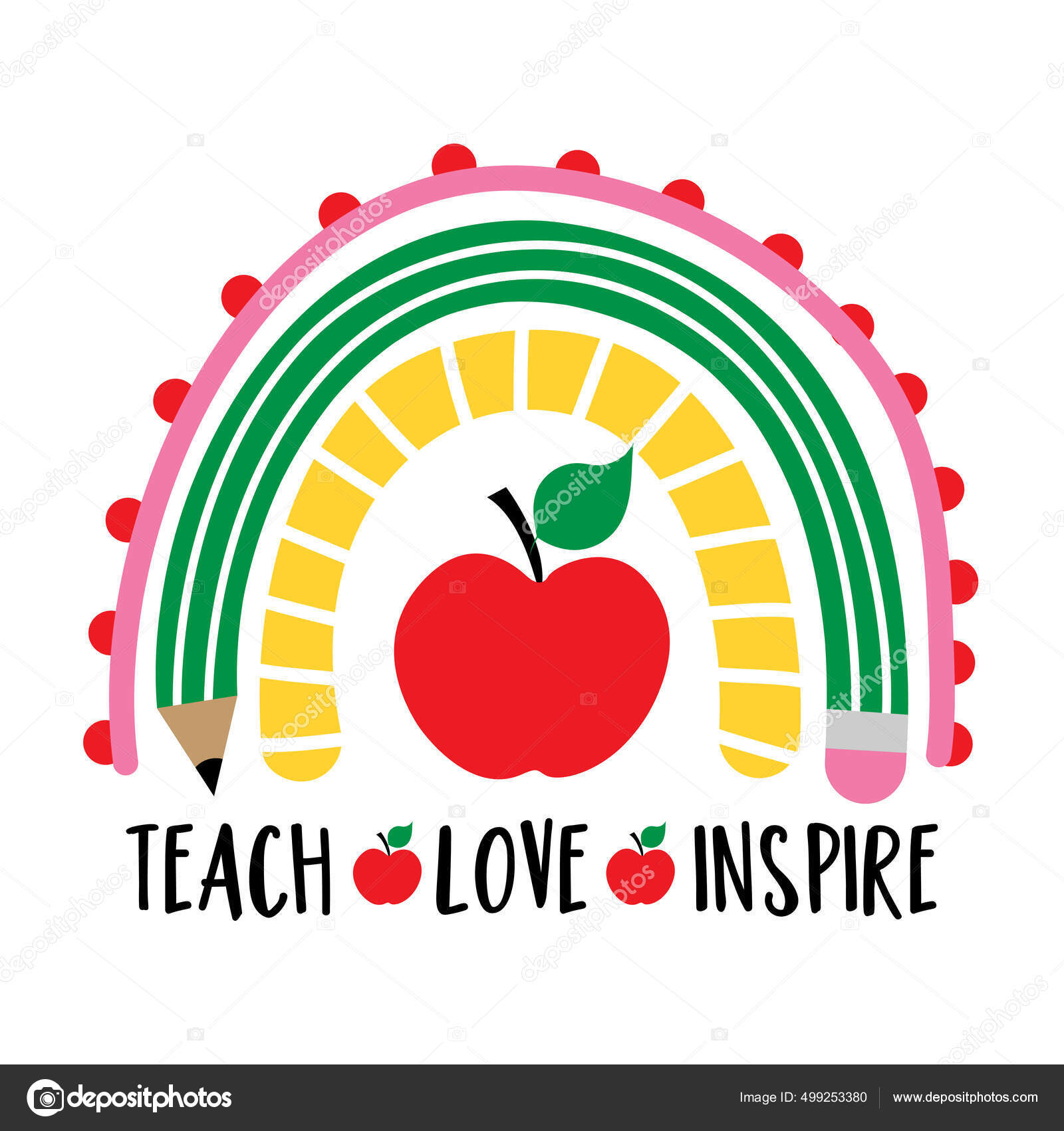 Teach Love Inspire Colorful Typography Design Red Apple Thank You Stock ...