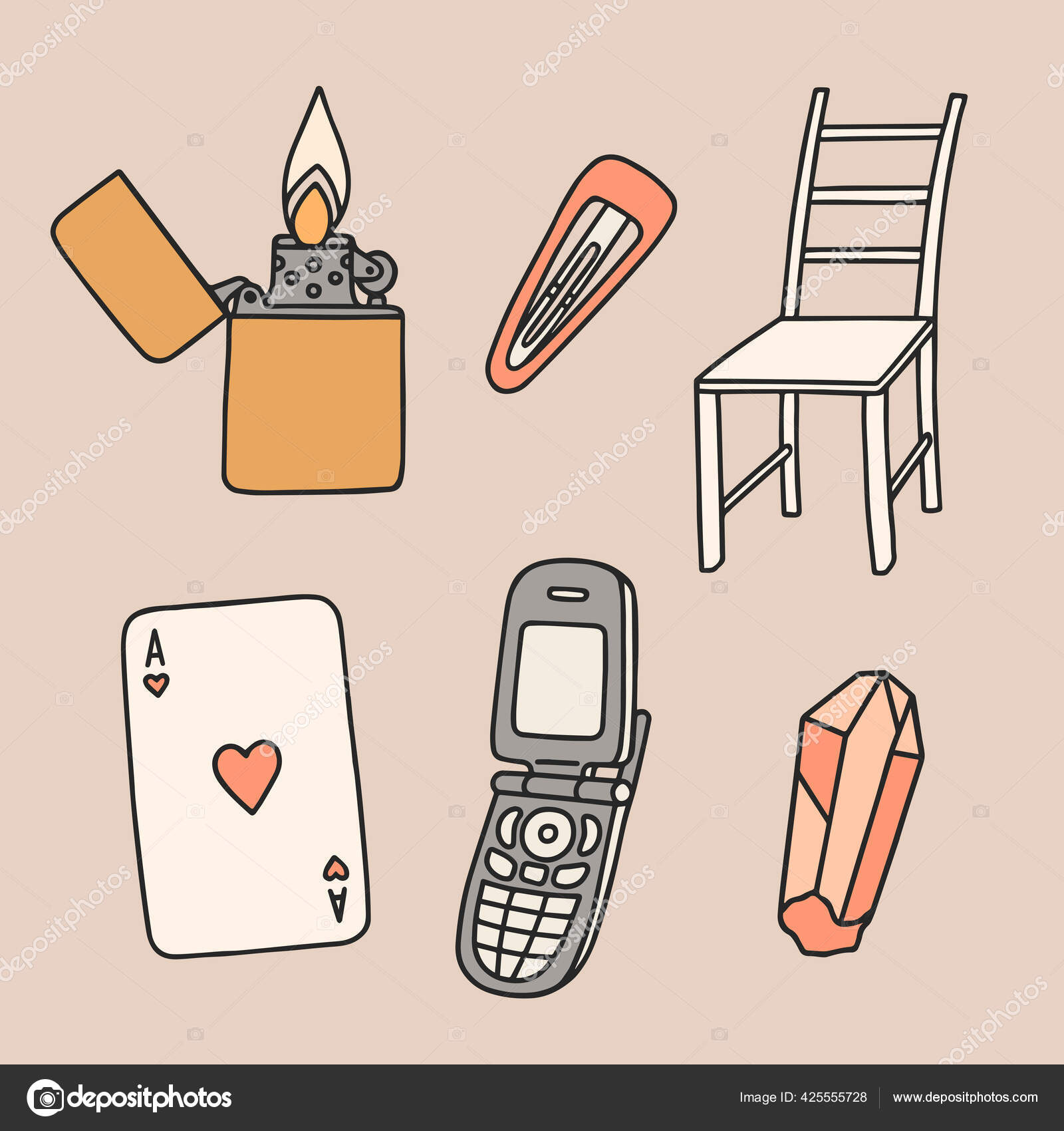 Conjunto Dibujado Mano Objetos Aleatorios Paquete Pegatinas Estéticas ...