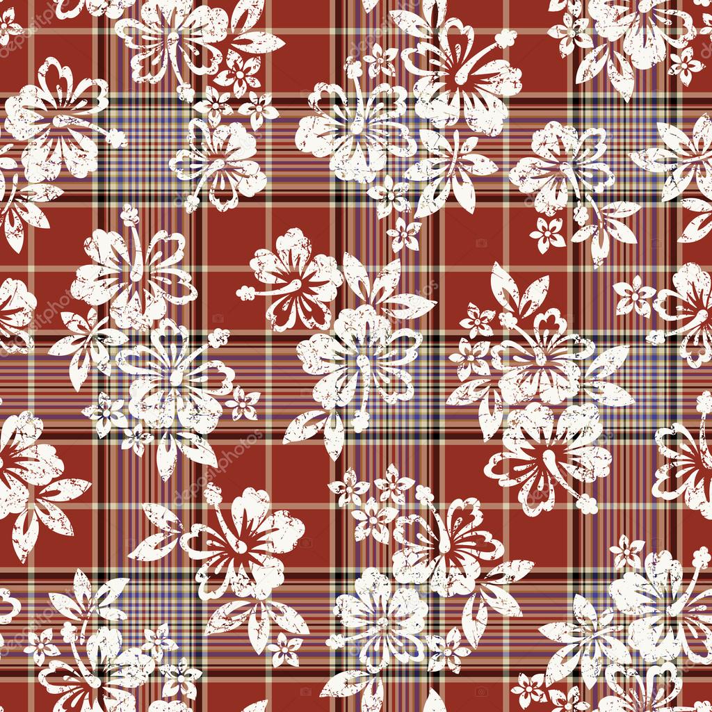 Tropical flower and check pattern Stock Vector Image by ©daicokuebisu ...