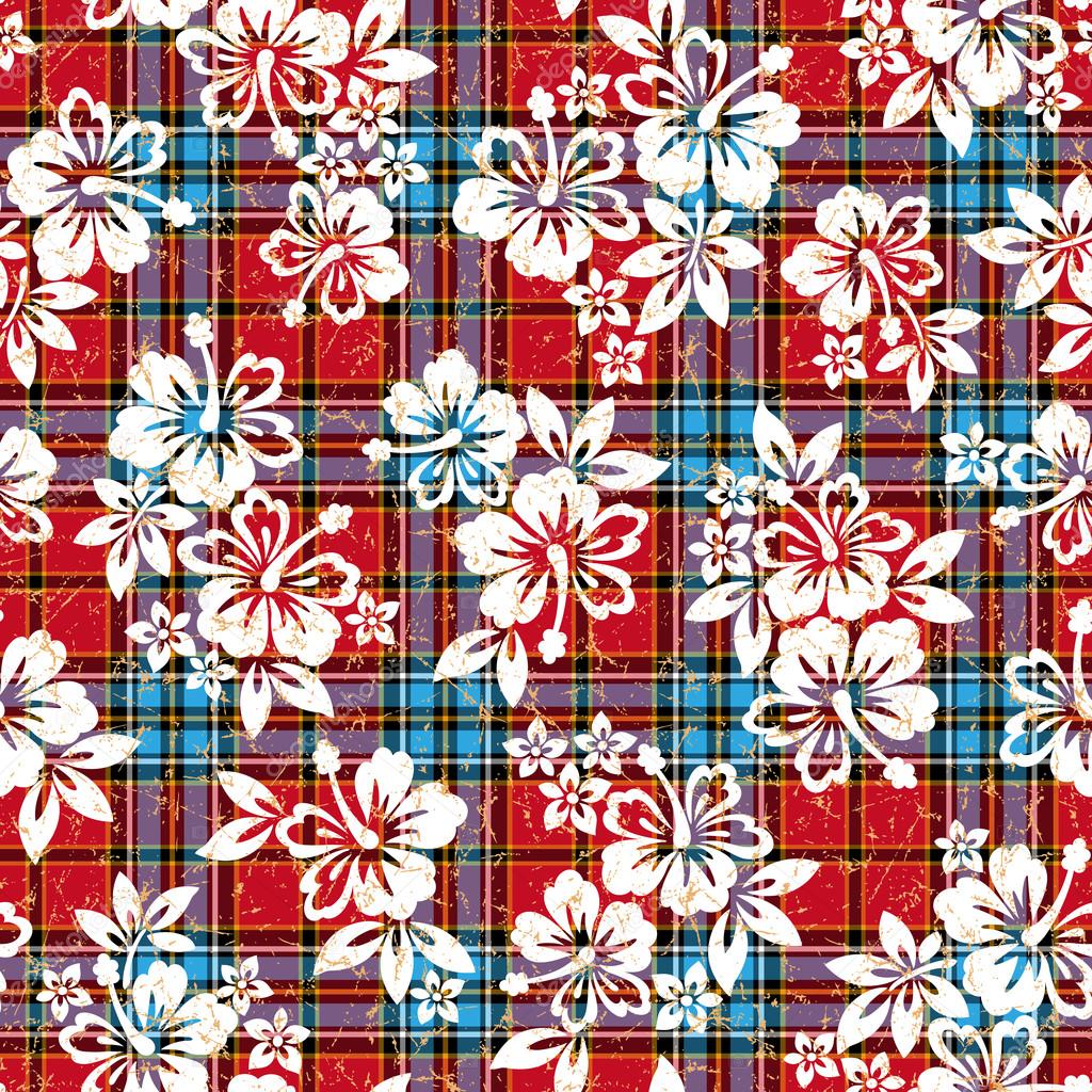 Tropical flower and check pattern Stock Vector Image by ©daicokuebisu ...