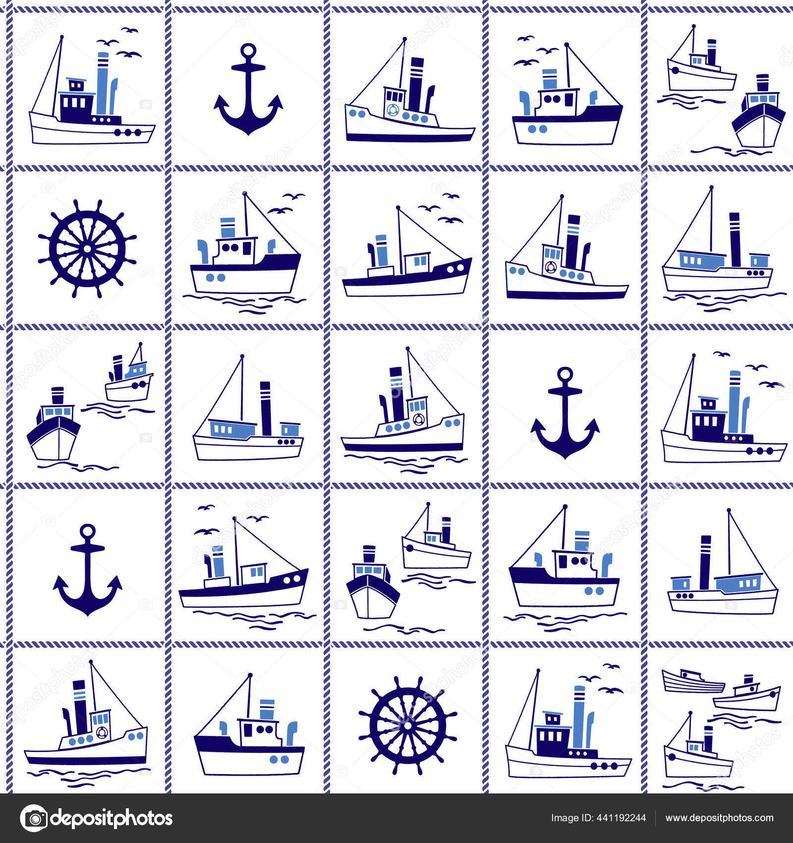 Seamless Pattern Ships Working Harbor Ship Working Harbor Has Seamless ...