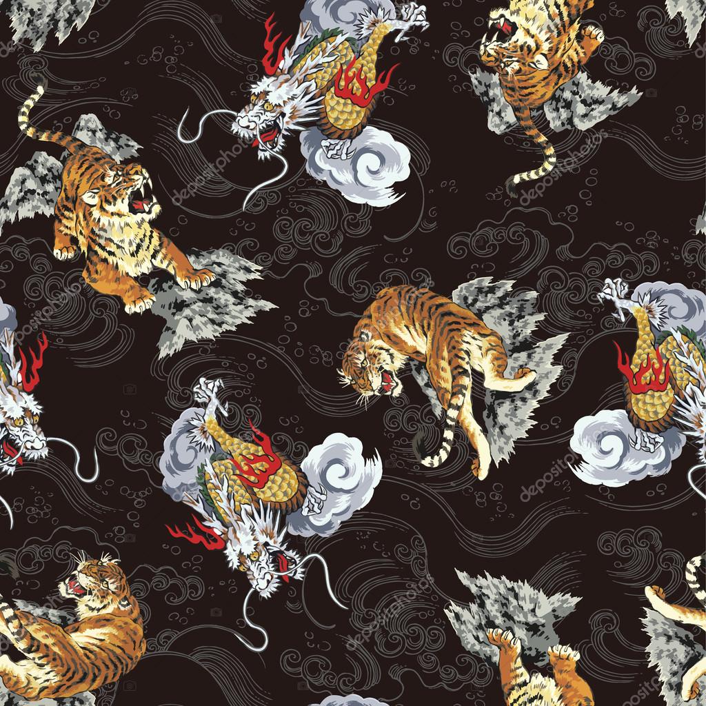 Pattern tiger and dragon — Stock Vector © daicokuebisu #56416563
