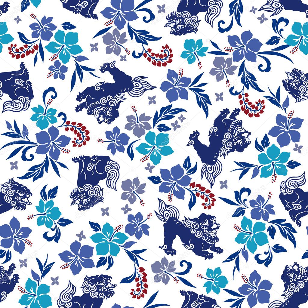 Tropical flower Orient lion pattern Stock Vector Image by ©daicokuebisu ...