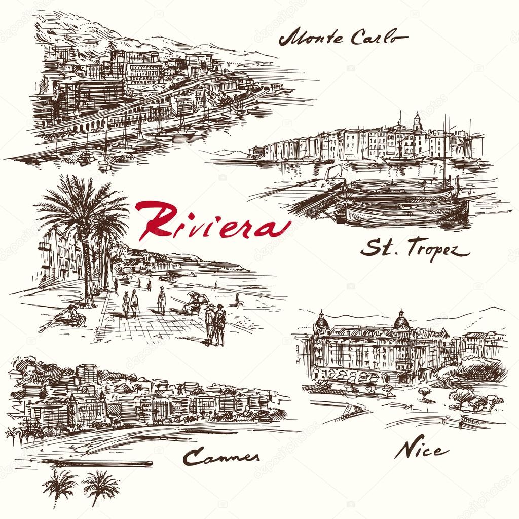 Riviera Francesa Conjunto Dibujado A Mano 2022