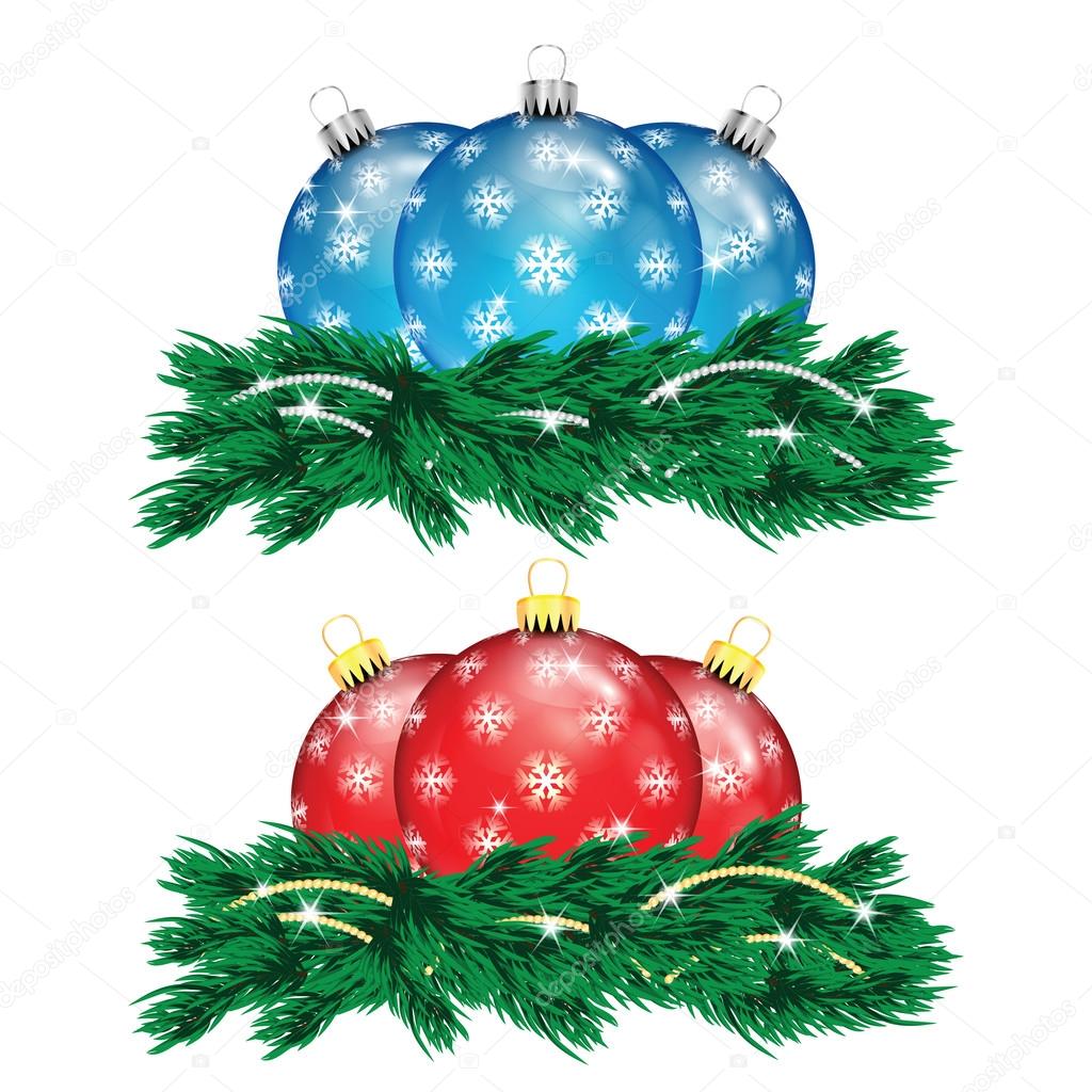 Set of red and blue Christmas balls and Christmas tree isolated Stock ...