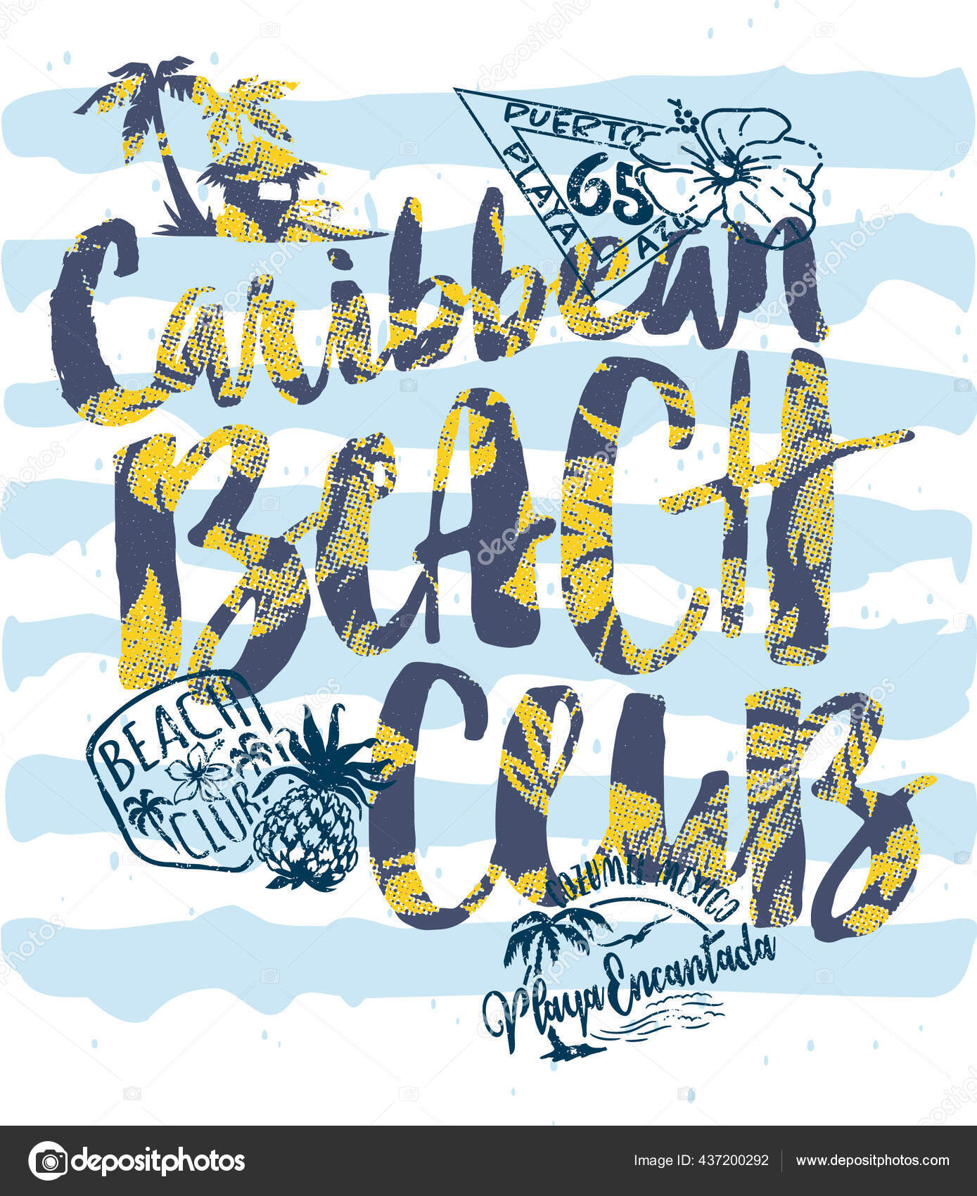 Cute Caribbean Beach Club Labels Abstract Vector Summer Children Wear ...