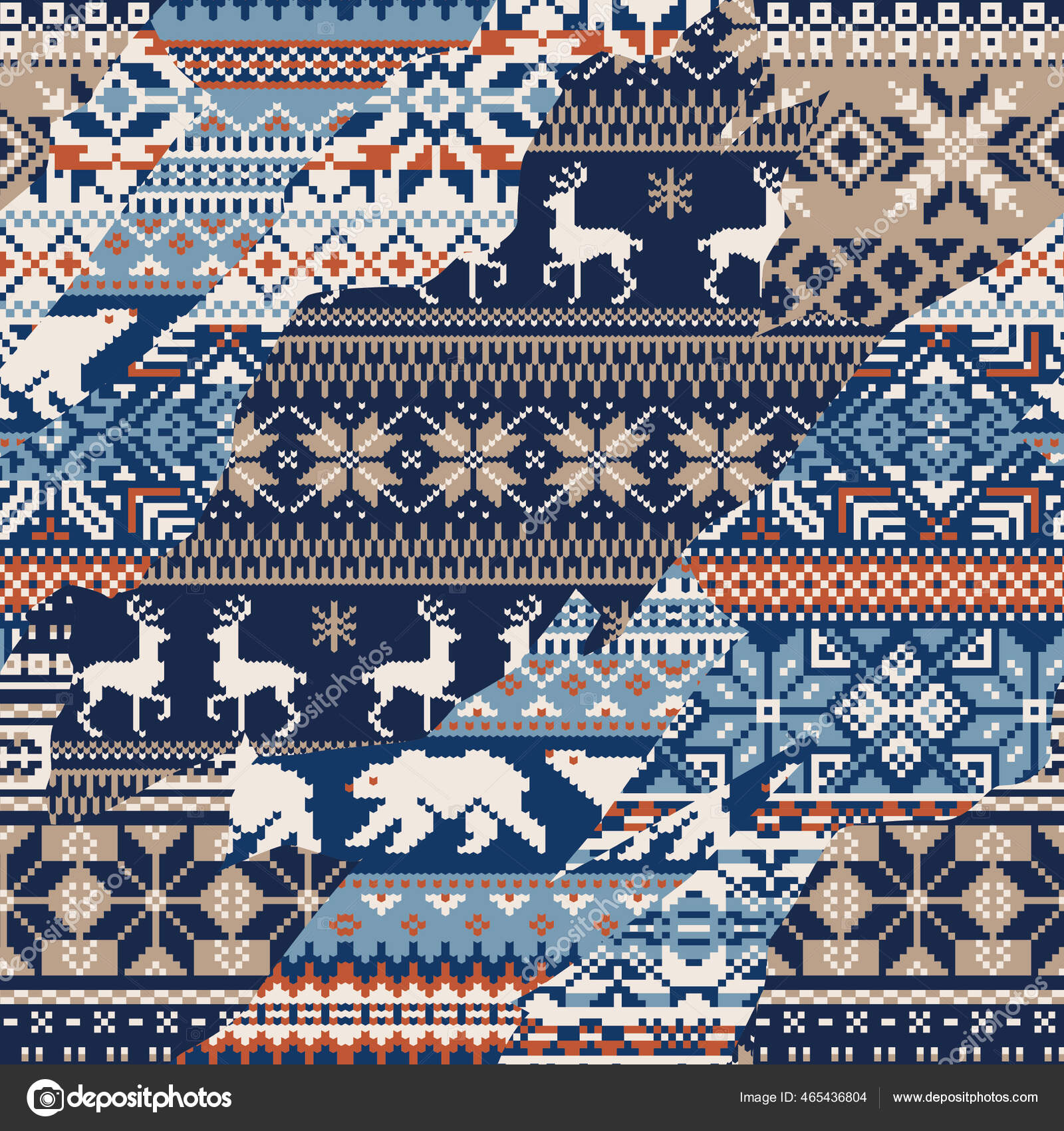 Norwegian Traditional Knitted Jacquard Patchwork Abstract Textile ...