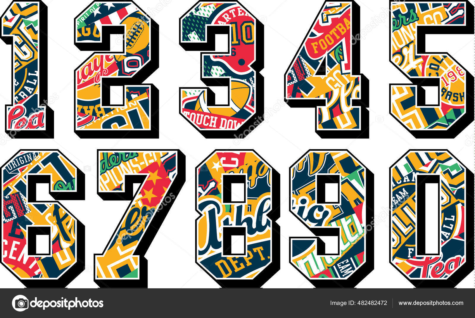 College Sporting Numbers Set Athletic Badges Vector Patchwork ...
