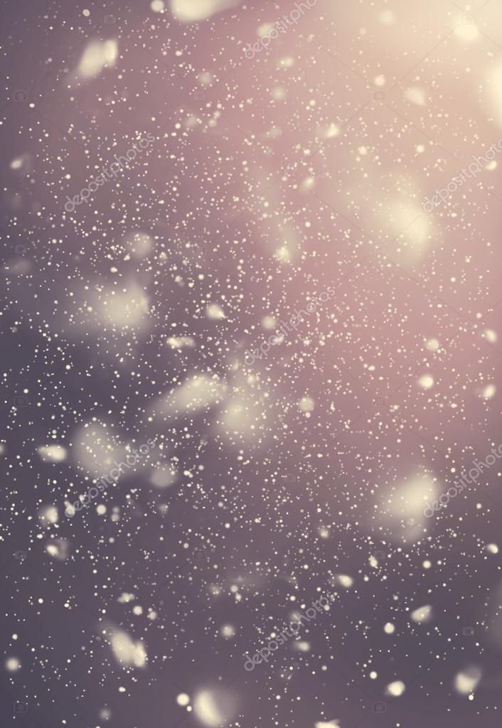 Snow Falling from Dark Night Sky. Digital Drawing. Blue Background ...