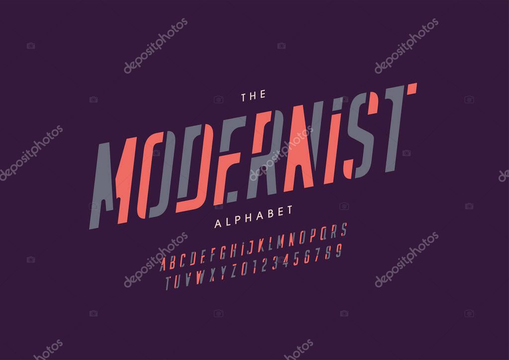 Alfabeto modernista estilizado, fuente, ilustración vectorial 2024