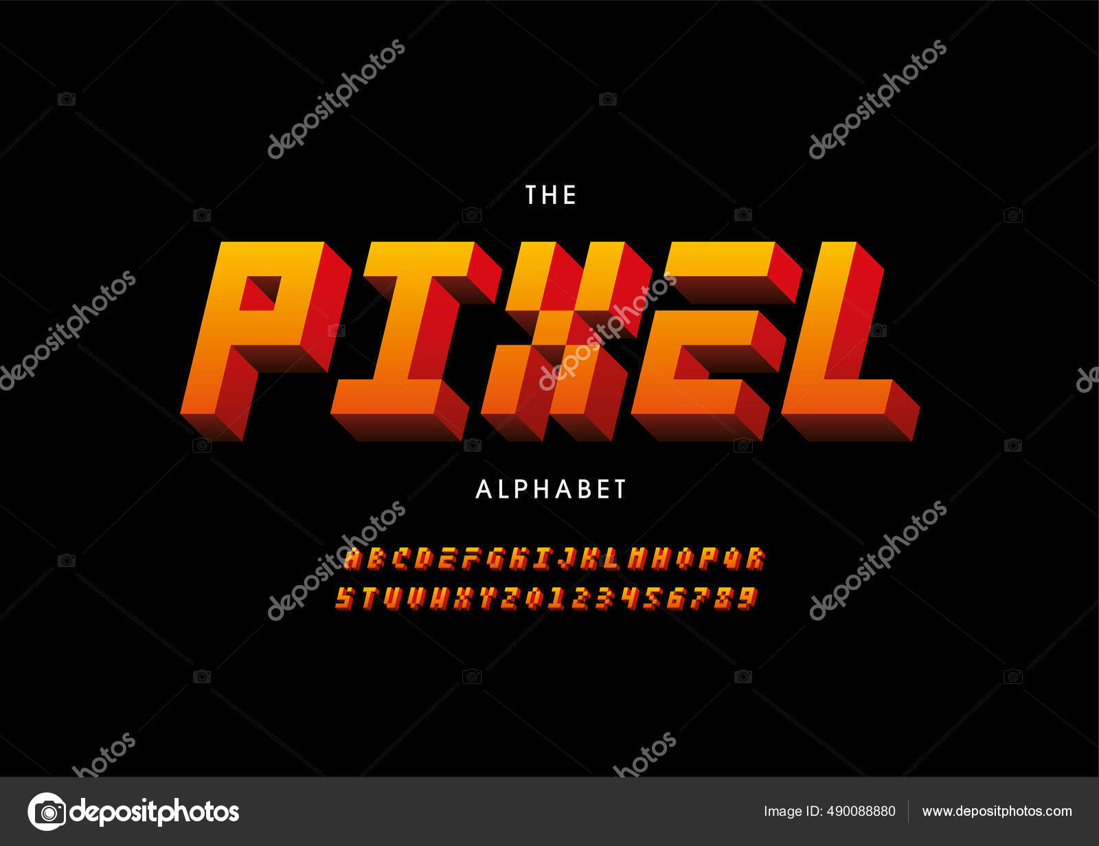 Стилизованный Пиксельный Алфавит Шрифт Векторная Иллюстрация Векторное ...