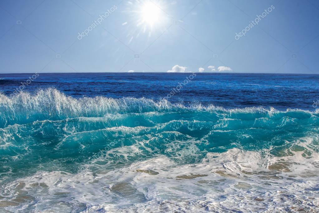 Bright Colorful Ocean Wave. Surfing Tropical Shorebreak Stock Photo by ...