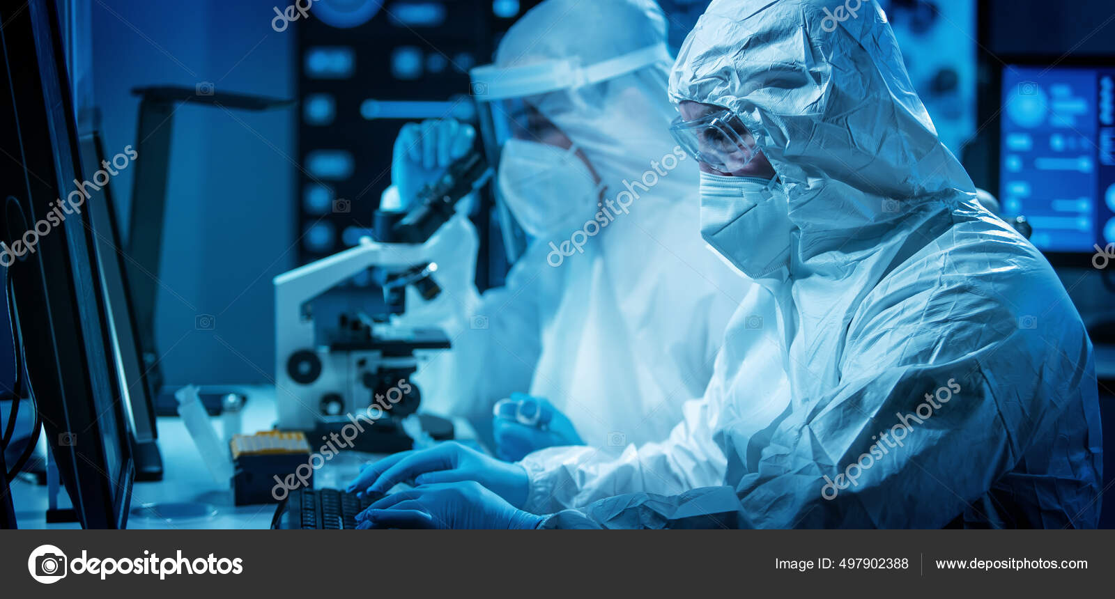 Scientists work in a modern scientific lab using laboratory equipment ...