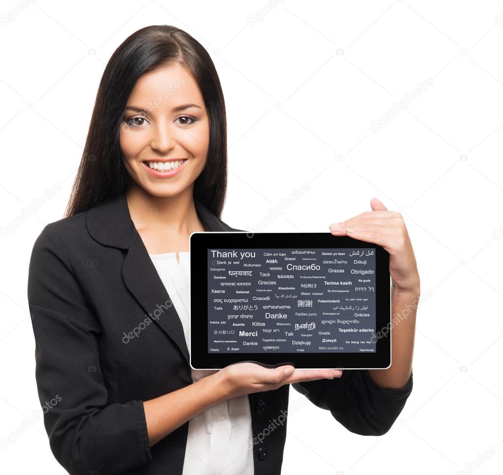 Woman with tablet — Stock Photo © shmeljov #58818159