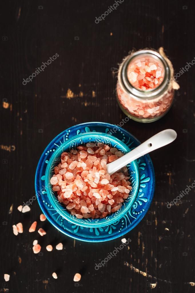 Himalayan Pink Salt Crystals in Authentic Bowl Stock Photo by ©dariazu ...