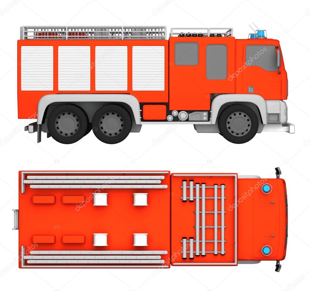 Firetruck top and side view. isolated white Stock Illustration by ...