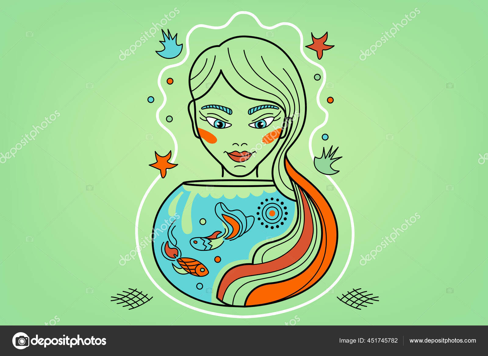 Pisces Constellation Zodiac Sign Fish Lover Girl Aquarium Tank Green ...