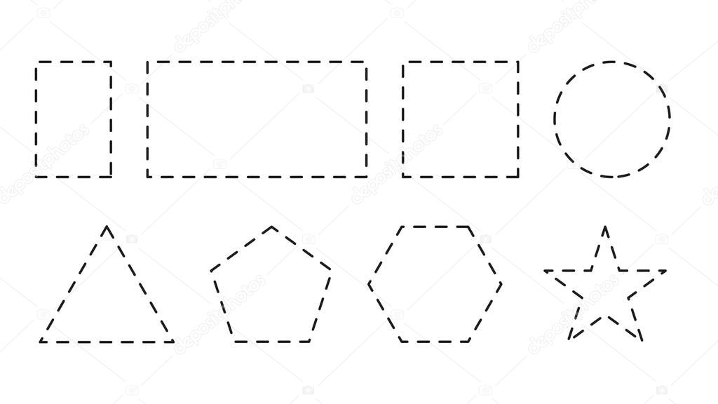 Conjunto de diferentes formas geométricas en forma de líneas punteadas ...