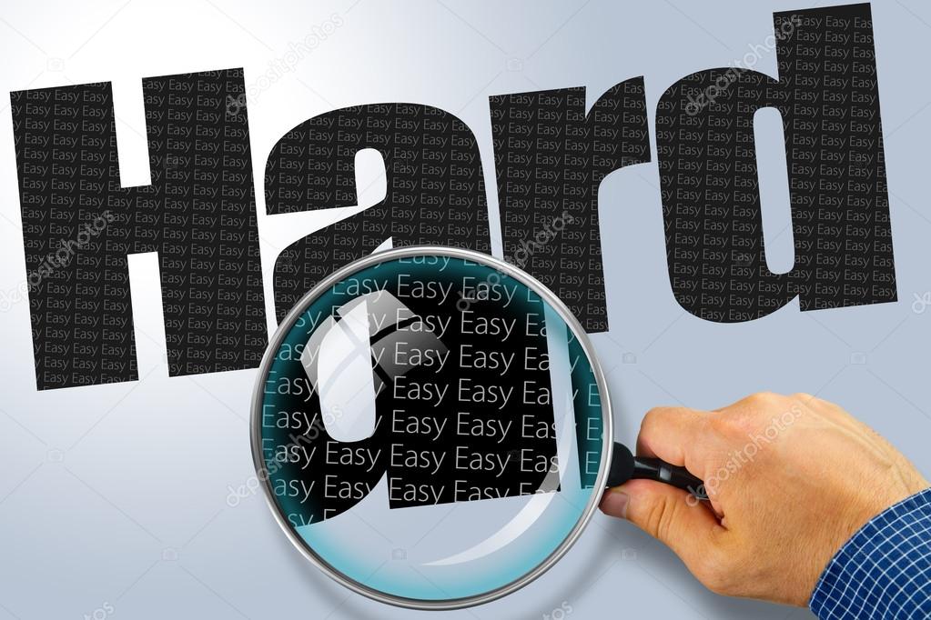 HARD - EASY Opposite message, Hand holding magnifying glass — Free ...