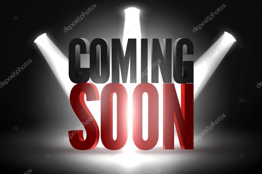 Coming soon. Text in Spotlight shine effects on a dark background Stock ...