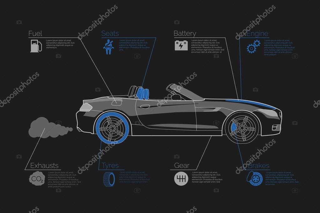 Download - Car infographics on dark background — Stock Illustration