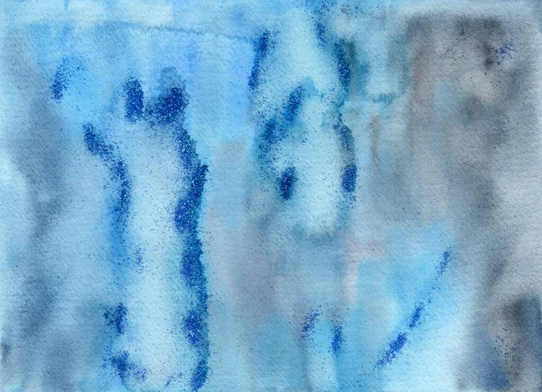 Watercolor blue and gray texture with glitter on paper background. Hand ...