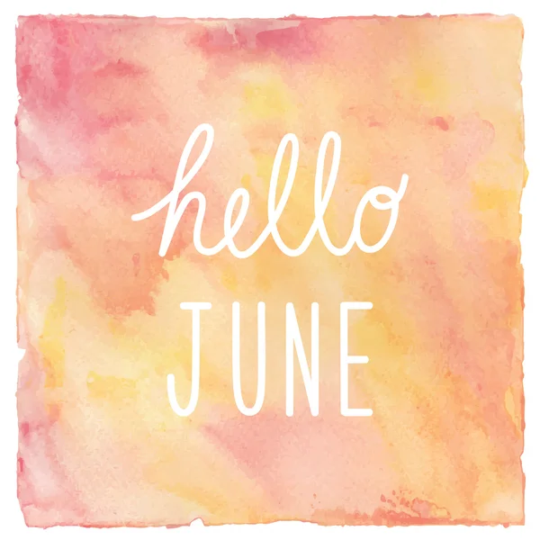 Hello June greeting on yellow watercolor background — Stock Photo ...