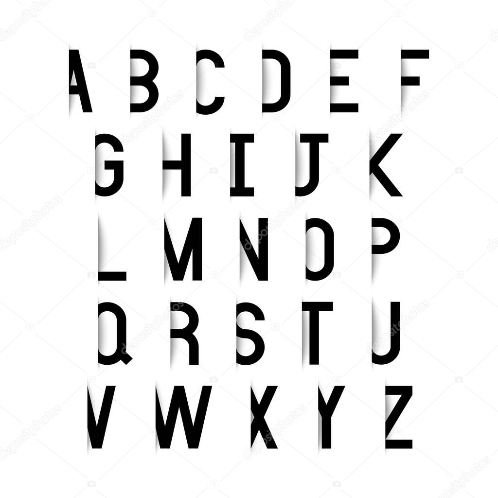 Letras del alfabeto negro con efecto sombra sobre fondo blanco ...