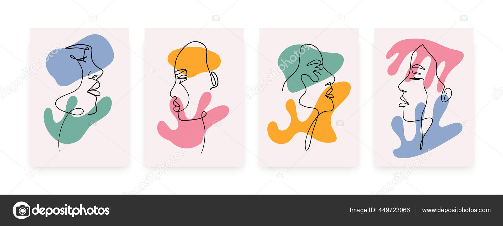 Abstract line woman portrait posters. Minimal one line female face ...