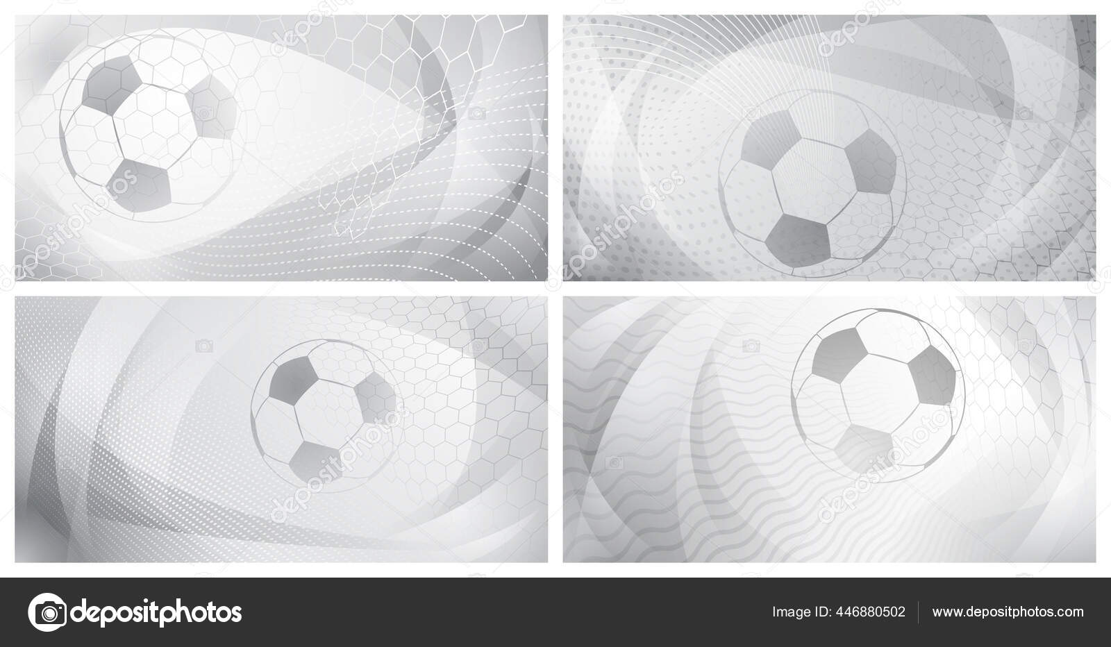 Set Four Football Soccer Backgrounds Big Ball Gray Colors Stock Vector ...