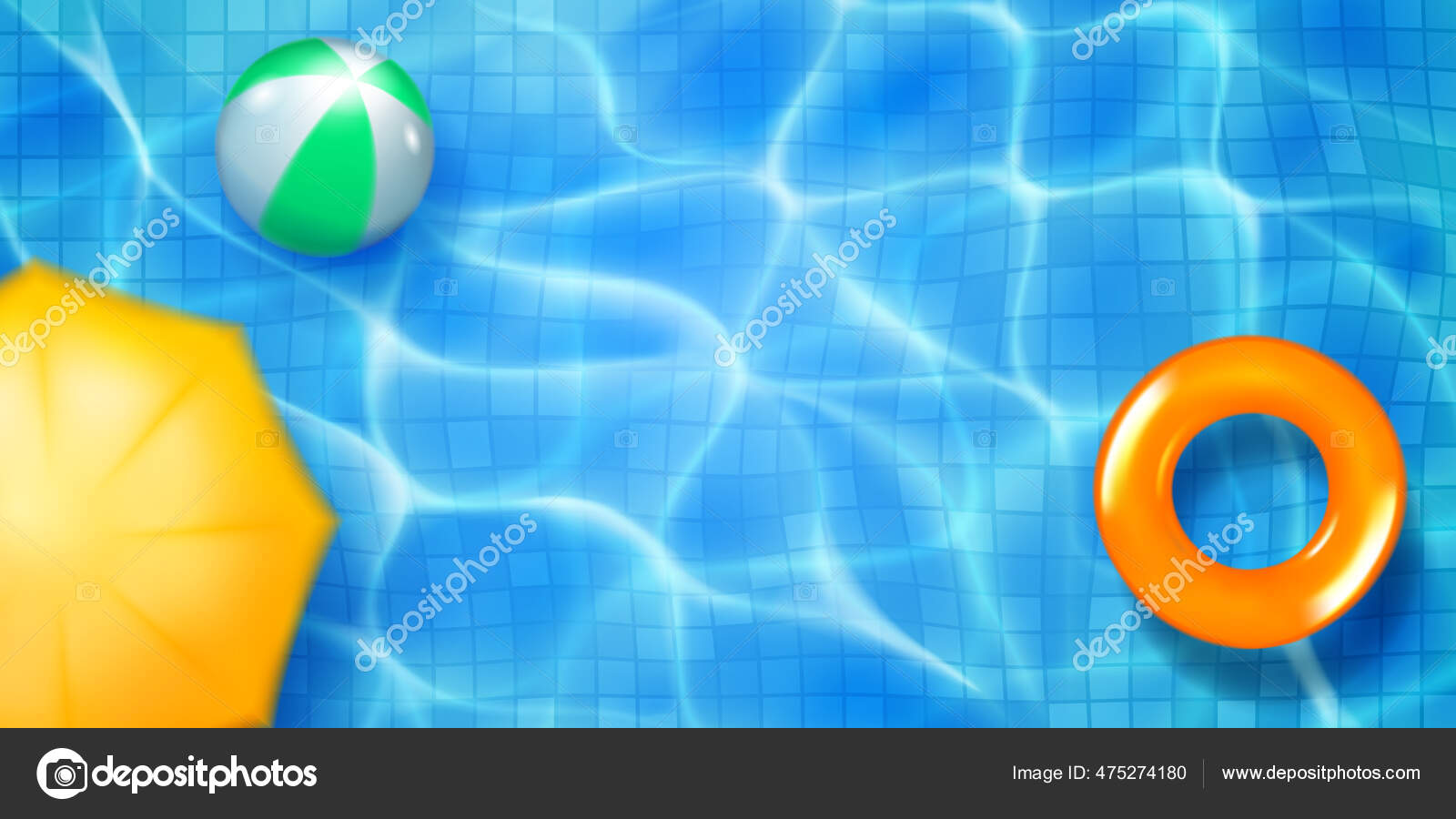 Swimming Pool Top View Mosaic Tiles Inflatable Ring Ball Sun Stock ...