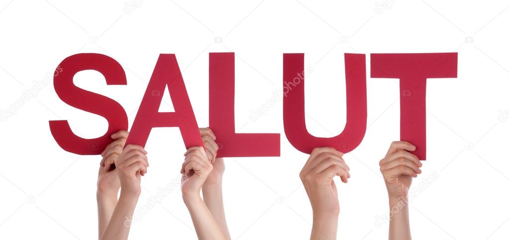 Personnes tenant le mot français droit Salut signifie bonjour image ...