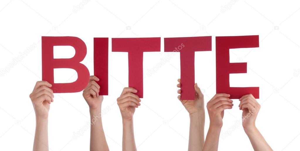 Gente sosteniendo rojo recto alemán palabra bitte significa por favor ...