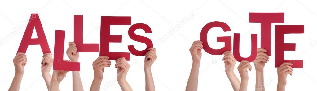 La gente que sostiene la palabra alemana Alles Gute significa los ...