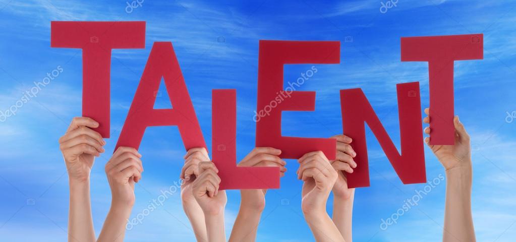 Many People Hands Holding Red Word Talent Blue Sky — Stock Photo ...