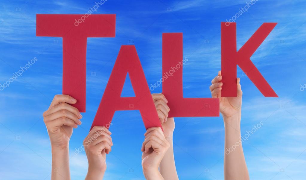 Many People Hands Holding Red Word Talk Blue Sky — Stock Photo © Nelosa ...