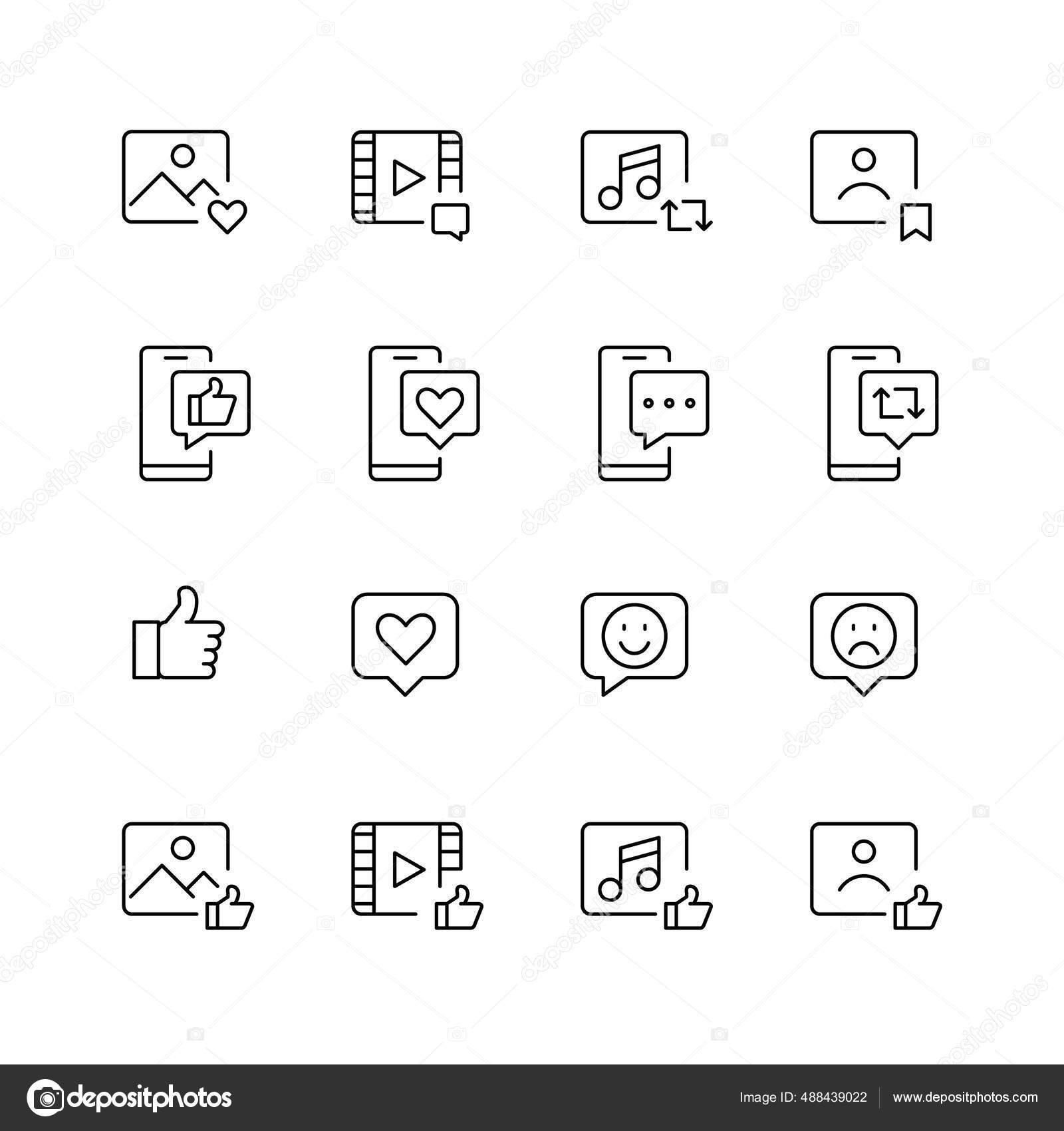 Social media interaction icons. Like, thumbs up, save, emoji, repost ...