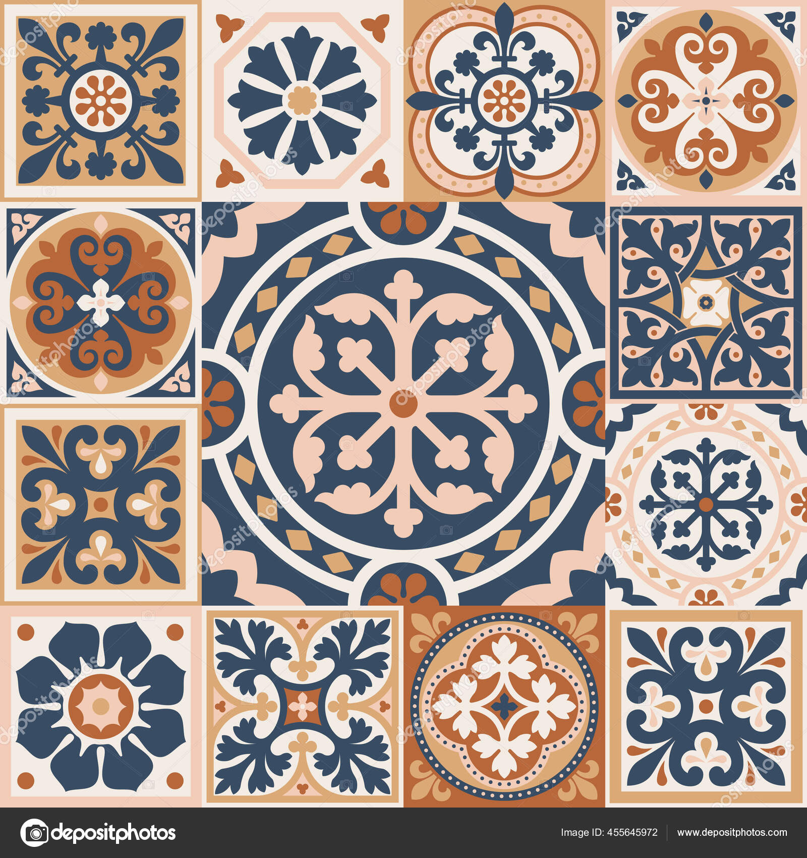 Set Patterned Azulejo Floor Tiles Abstract Geometric Background Vector ...