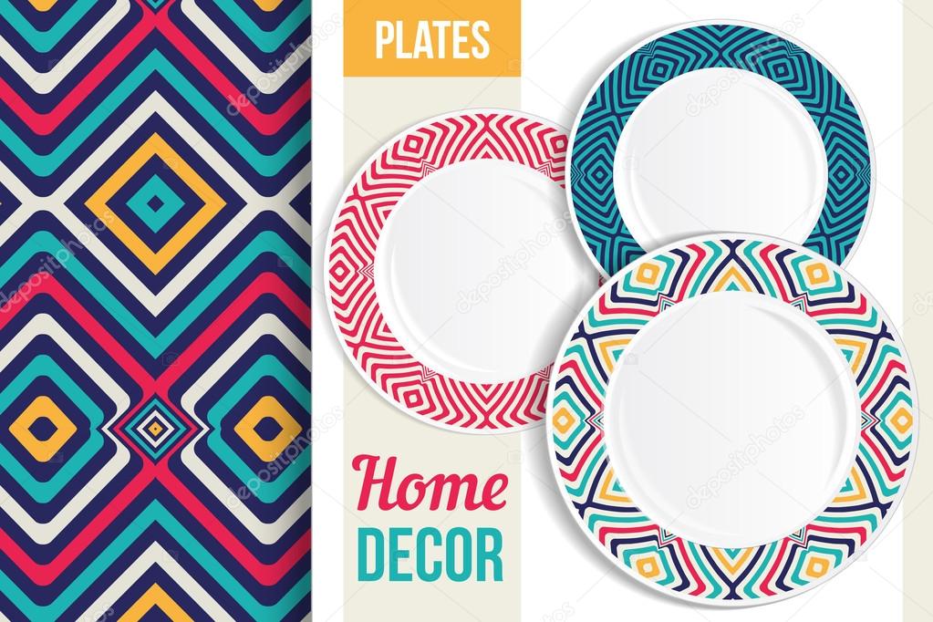 Pattern and set of decorative plates. — Stock Vector © Slanapotam #83093510