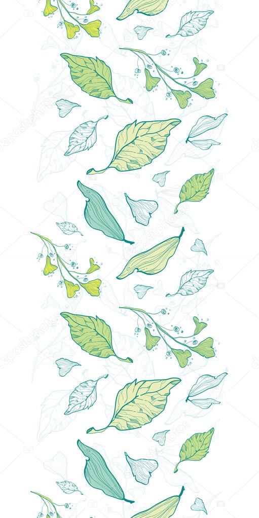Vector lineart spring leaves vertical border seamless pattern ...