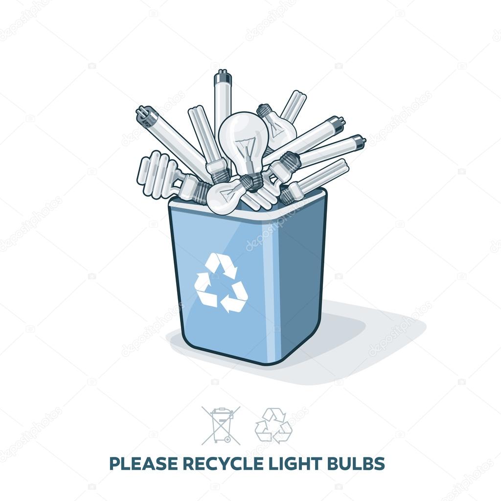 Used Light Bulbs in Recycling Bin — Stock Vector © petovarga #80555412