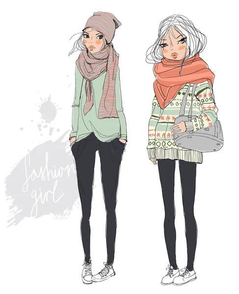 Two fashion girls Stock Illustration by ©Natalia.Skripko #90592596