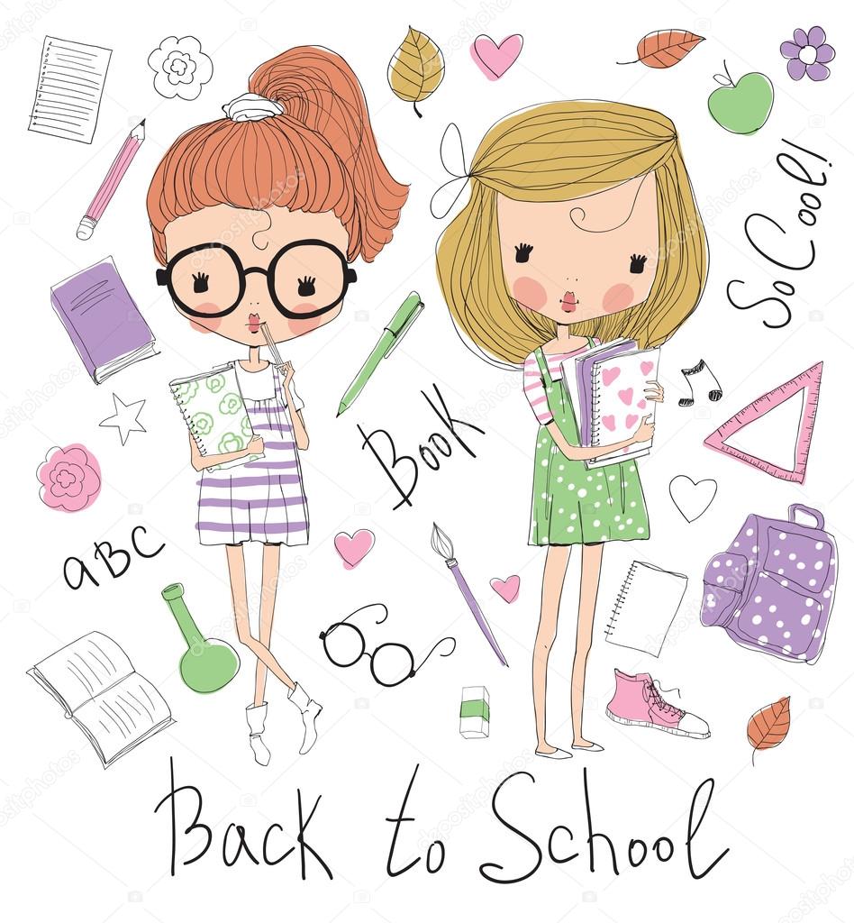 Dos chicas con libros Vector de stock #90592260 de ©Natalia.Skripko