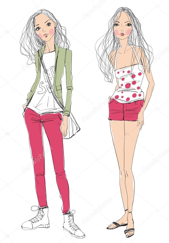 Two fashion girls Stock Illustration by ©Natalia.Skripko #90592596