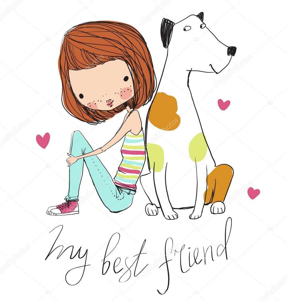 Cute Girl Dog Cartoon