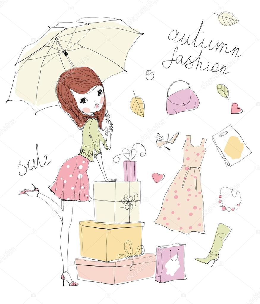 Cute girl with boxes Stock Vector by ©Natalia.Skripko 90593928